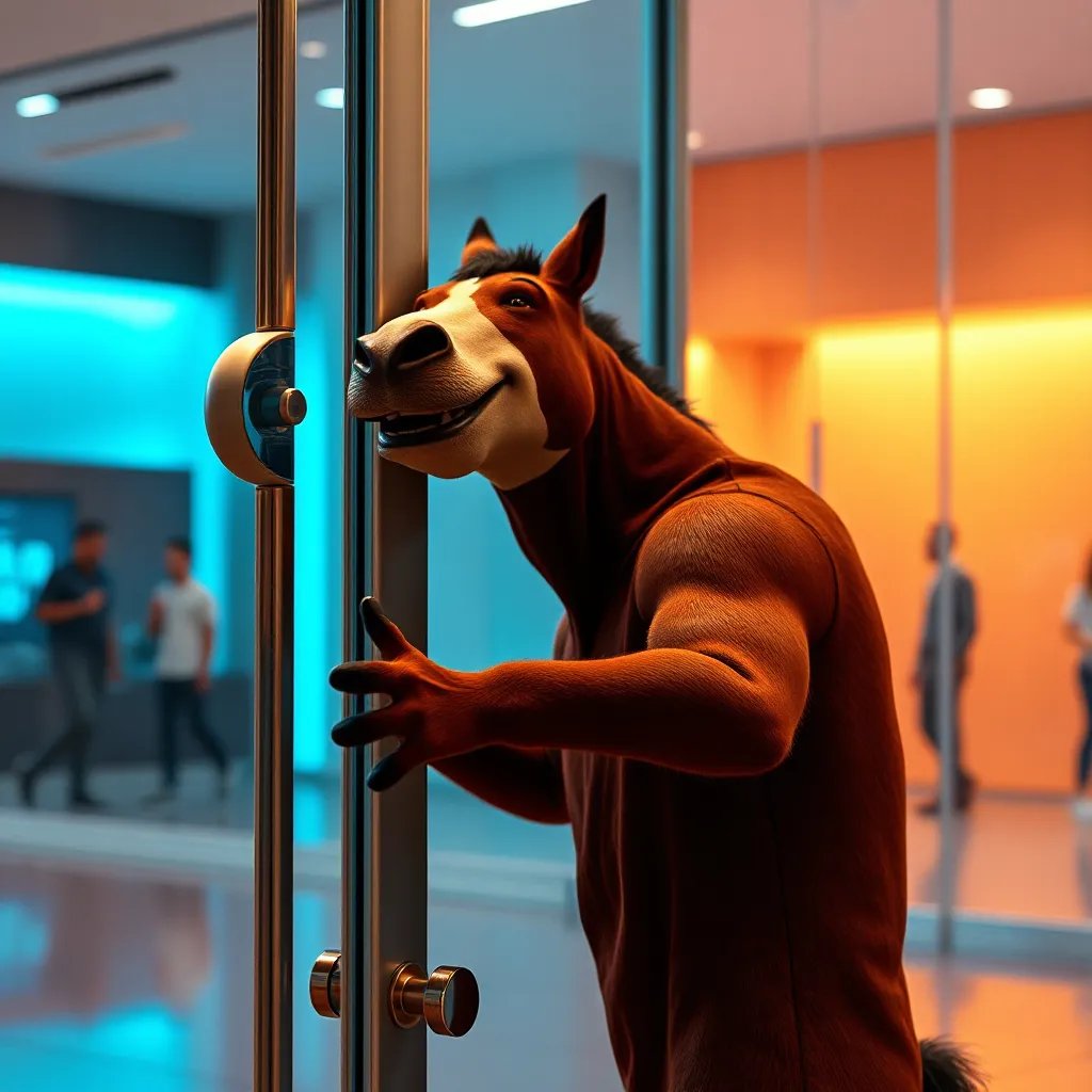 StableRonaldo's Playful Moment with the Glass Door : LevelUpTalk