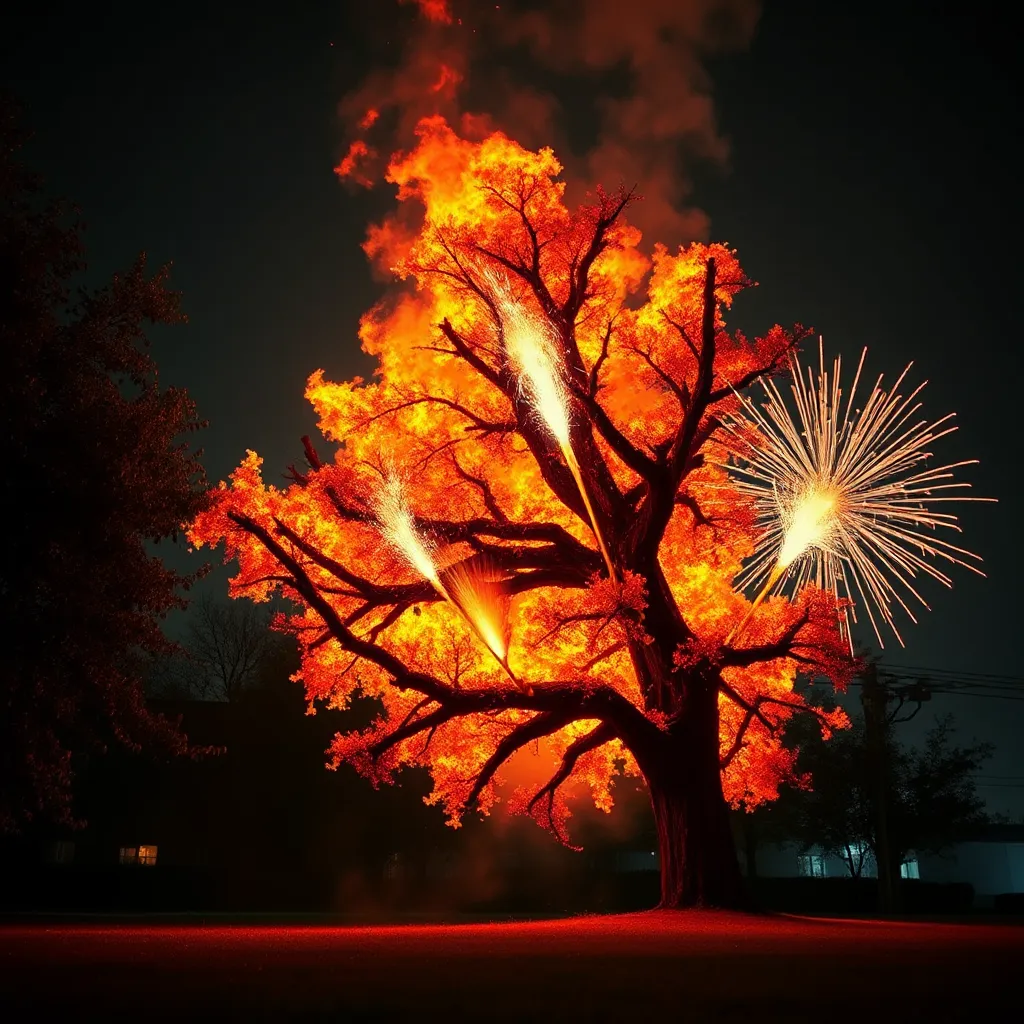 Fireworks Disaster: Tree Set Ablaze in City Incident : LevelUpTalk